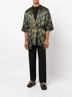 Ozwald Boateng Geometric-print Tie-waist Jacket - Green