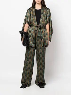 Ozwald Boateng Geometric-print Tie-waist Jacket - Green