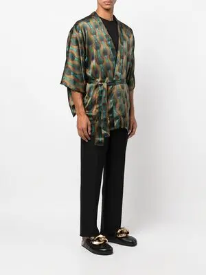 Ozwald Boateng Geometric-print Tie-waist Jacket - Green