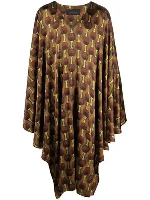 Ozwald Boateng Geometric-print Silk Cape Shirt - Yellow