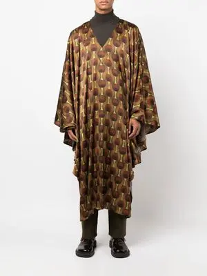 Ozwald Boateng Geometric-print Silk Cape Shirt - Yellow