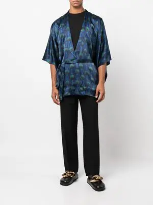 Ozwald Boateng Geometric-print Tie-waist Jacket - Blue