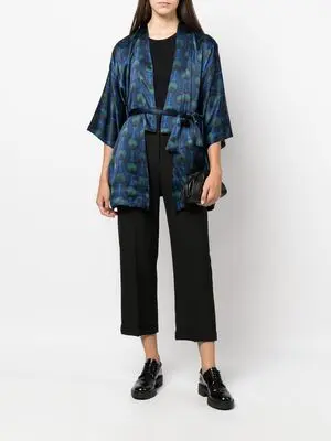 Ozwald Boateng Geometric-print Tie-waist Jacket - Blue