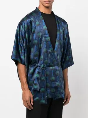 Ozwald Boateng Geometric-print Tie-waist Jacket - Blue