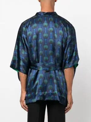 Ozwald Boateng Geometric-print Tie-waist Jacket - Blue