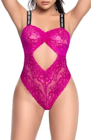 MAPALE Cutout Floral Lace Bodysuit Hot Pink