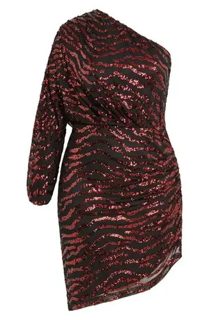City Chic Sequin Stripe One-shoulder Dress