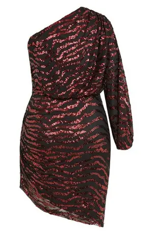 City Chic Sequin Stripe One-shoulder Dress