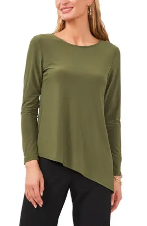 Chaus Button Sleeve Asymmetrical Top - Olive Green