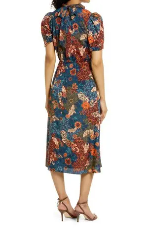 Julia Jordan Floral Puff Sleeve A-line Midi Dress