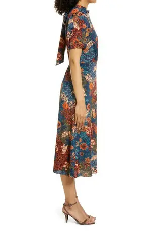 Julia Jordan Floral Puff Sleeve A-line Midi Dress