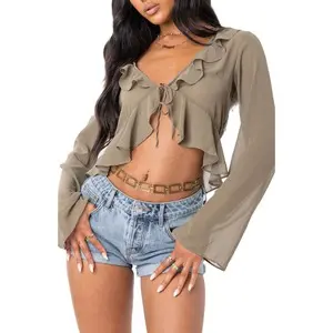 EDIKTED Resse Ruffle Chiffon Top