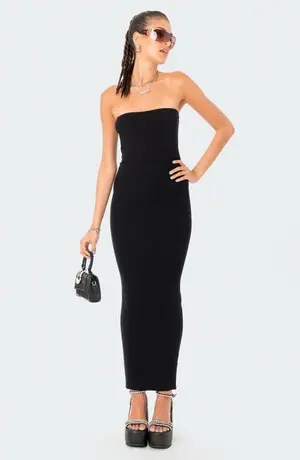 EDIKTED Paola Strapless Knit Maxi Dress