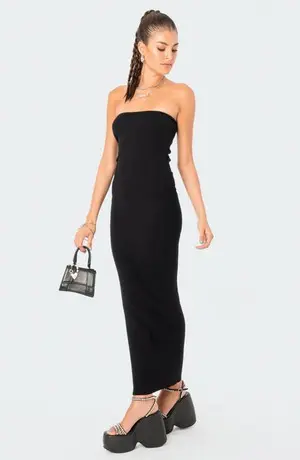 EDIKTED Paola Strapless Knit Maxi Dress