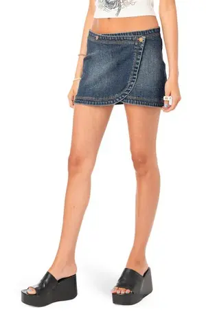 EDIKTED Wrap Denim Mini Skirt