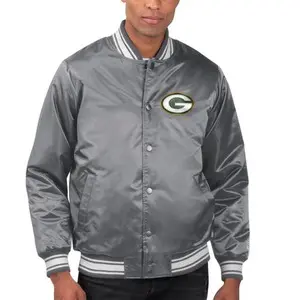 STARTER Silver Green Bay Packers Locker Room Satin Varsity Full-snap Jacket - Black