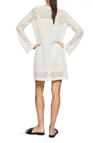 Mango Long Sleeve Openwork Crochet Minidress