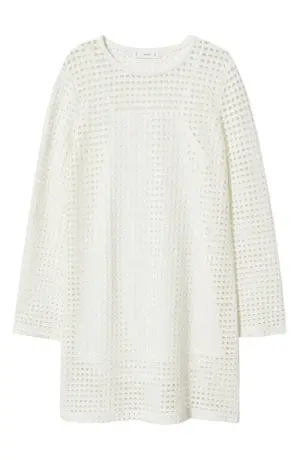 Mango Long Sleeve Openwork Crochet Minidress