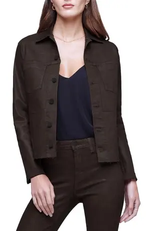 L'Agence Janelle Slim Fit Raw Hem Jacket Cocoa Coated