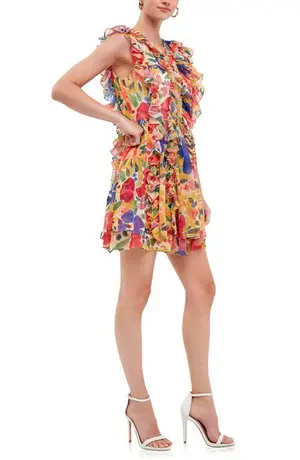 Endless Rose Ruffle Floral Chiffon Mini Dress