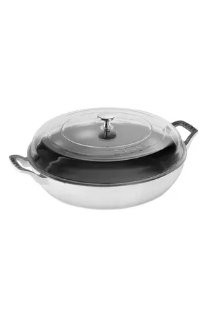 STAUB 3.5 Quart Enameled Cast Iron Braiser With Glass Lid White