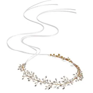 Brides & Hairpins Bianca Crystal Halo & Sash - Gold