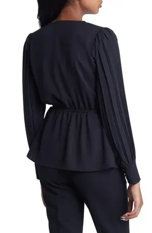 Anne Klein Pleated Sleeve Peplum Blouse