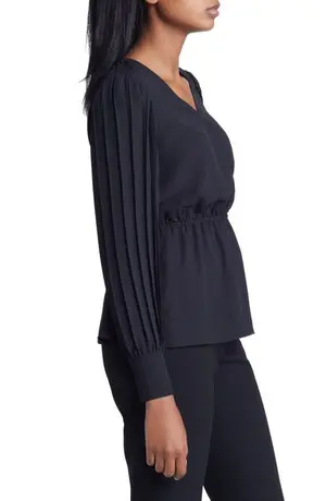 Anne Klein Pleated Sleeve Peplum Blouse