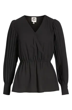 Anne Klein Pleated Sleeve Peplum Blouse