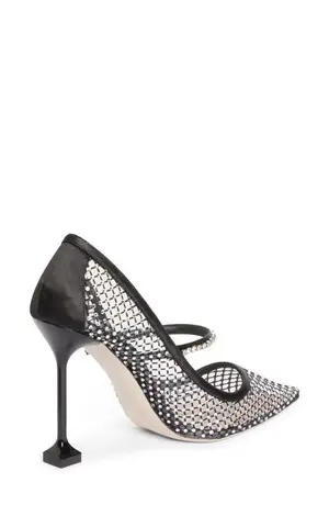 Miu Miu Crystal Embellished Fishnet Pointed Toe Pump - Nero