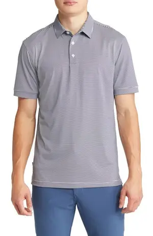 Mizzen+main Versa Stripe Performance Golf Polo - Navy Light Blue Stripe