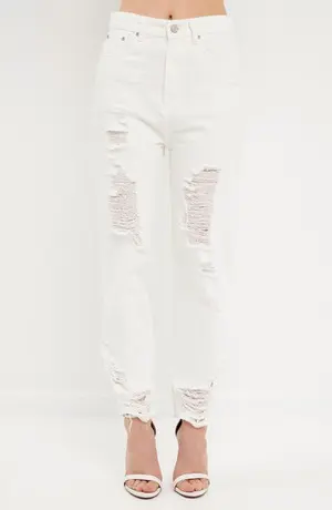 GREY LAB Ripped Straight Leg Jeans - White