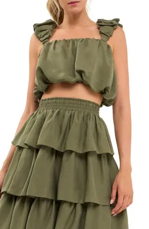 Endless Rose Bubble Crop Tank - Olive