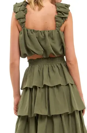 Endless Rose Bubble Crop Tank - Olive
