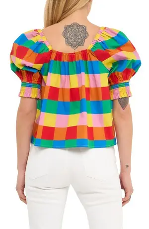 English Factory Rainbow Check Cotton Top
