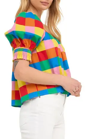 English Factory Rainbow Check Cotton Top