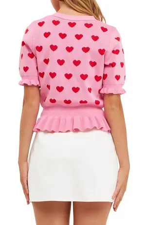 English Factory Puff Sleeve Heart Cardigan