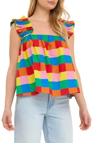 English Factory Rainbow Check Cotton Tank
