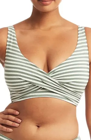 SEA LEVEL Sea Level Capri Stripe Multifit Cross Front Bikini Top Khaki