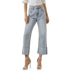 GREY LAB Frayed Cuff Ankle Jeans - Denim