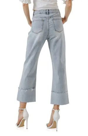 GREY LAB Frayed Cuff Ankle Jeans - Denim