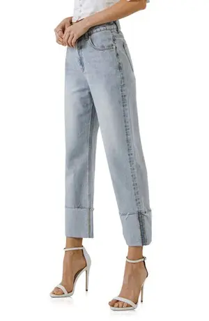 GREY LAB Frayed Cuff Ankle Jeans - Denim