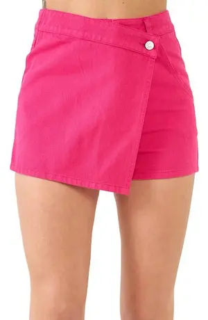 English Factory High Waist Denim Skort - Fuchsia