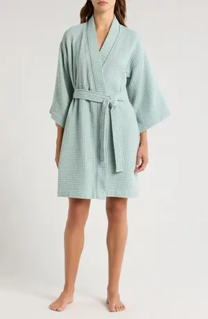 Nordstrom Everyday Waffle Robe Teal Mist