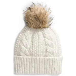The North Face Faux Fur Pom Beanie - White Dune