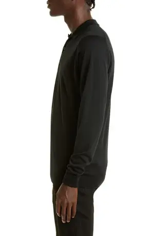 John Smedley Cotswold Wool Polo Sweater - Black