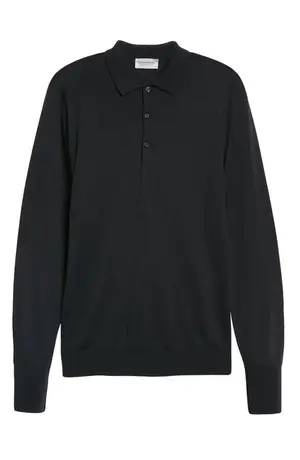John Smedley Cotswold Wool Polo Sweater - Black