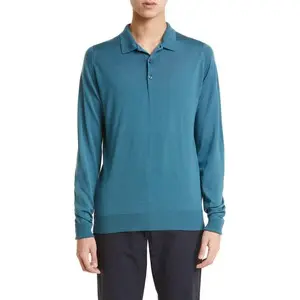 John Smedley Cotswold Wool Polo Sweater Blue Tide
