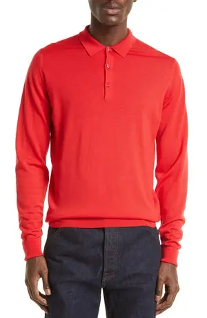 John Smedley Cotswold Wool Polo Sweater Holly Berry