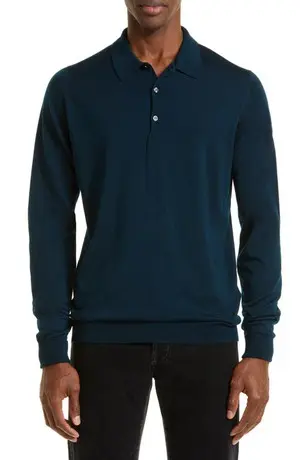 John Smedley Cotswold Wool Polo Sweater Orion Green